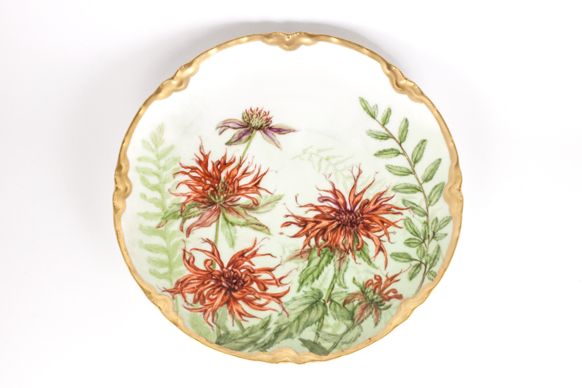07_Emily Cole, Untitled (Plate with Bee Balm), c.1910 Painted porcelain ...