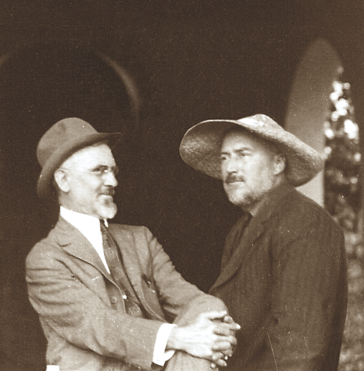 Joseph Henry Sharp (left) and Eanger Irving Couse (right) on the portal ...